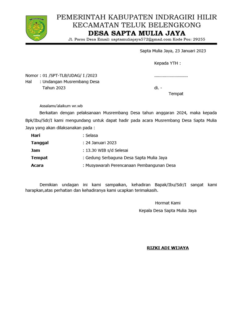 UNDANGAN Musyawarah RKP DES 2023 | PDF