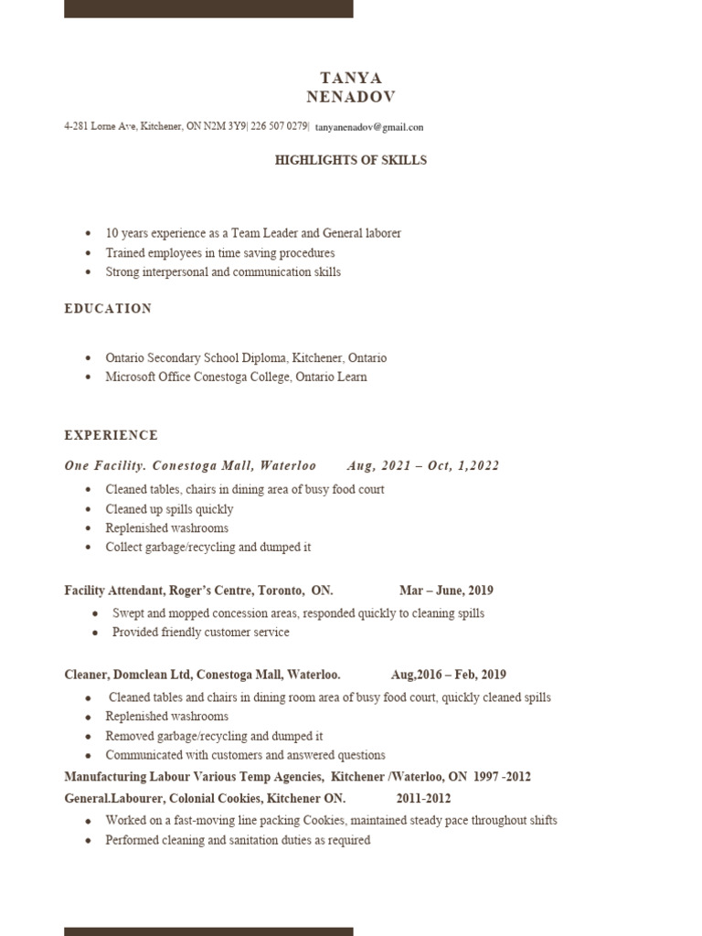 Tanya Nenadov: Skilled Team Leader Resume | PDF