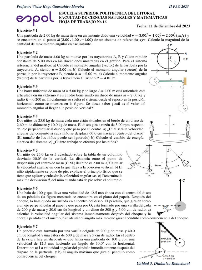 Hoja de Trabajo 16 II PAO 2023 | PDF | Masa | Péndulo
