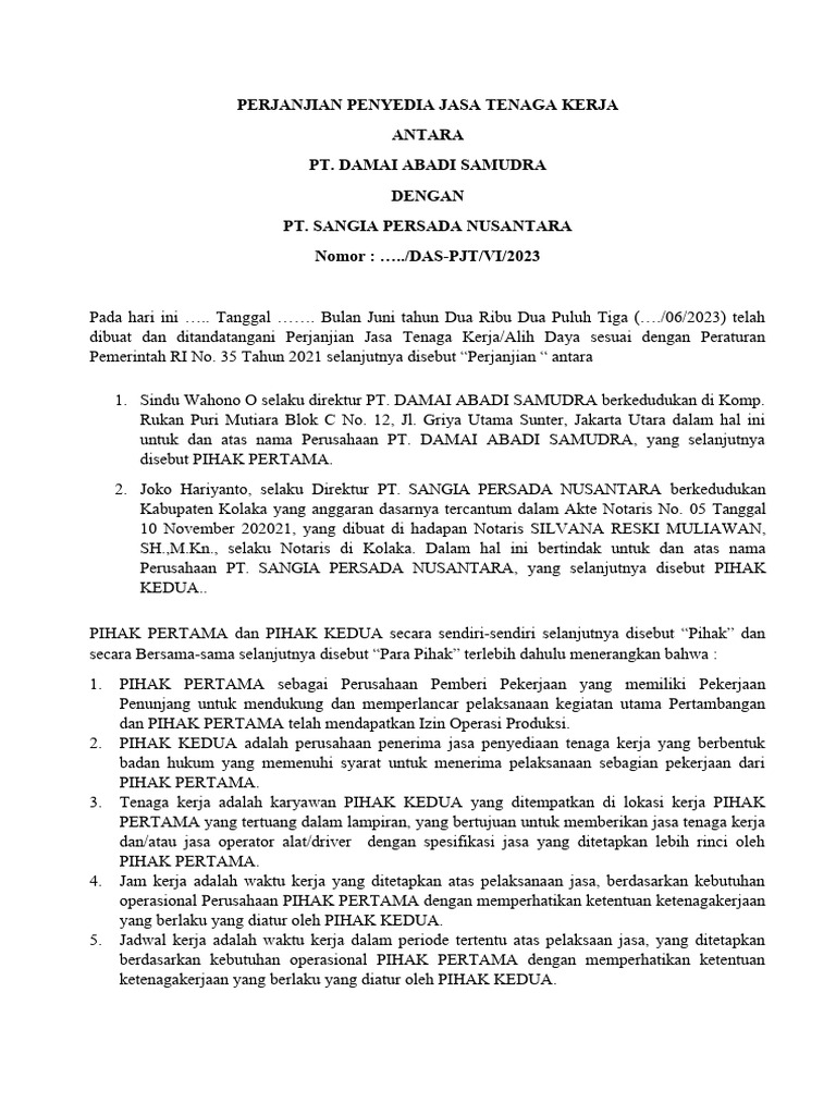 Perjanjian Alih Daya Outsourching REV | PDF