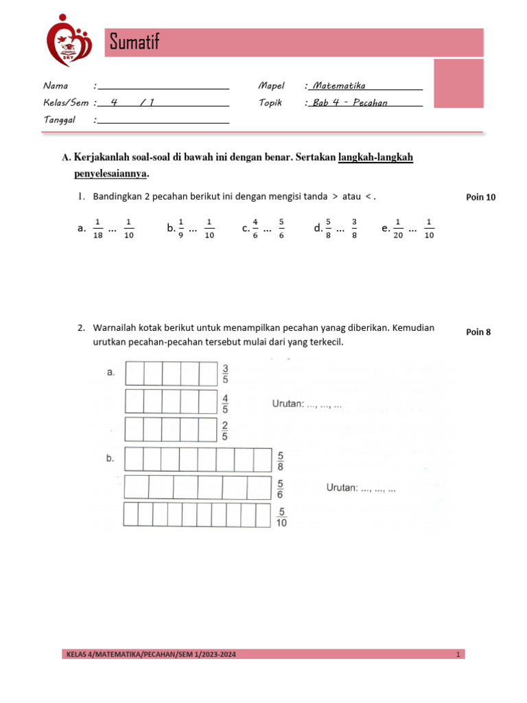 Sumatif Bab 4 Pecahan | PDF