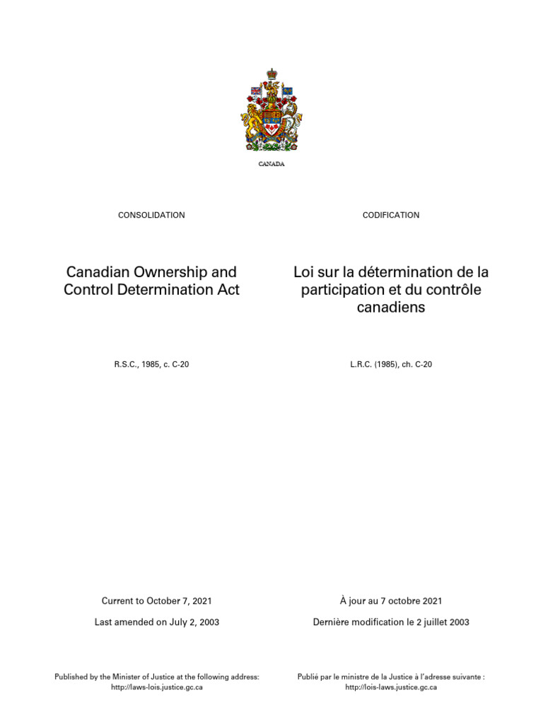 Canadian Ownership and Control Determination Act | PDF