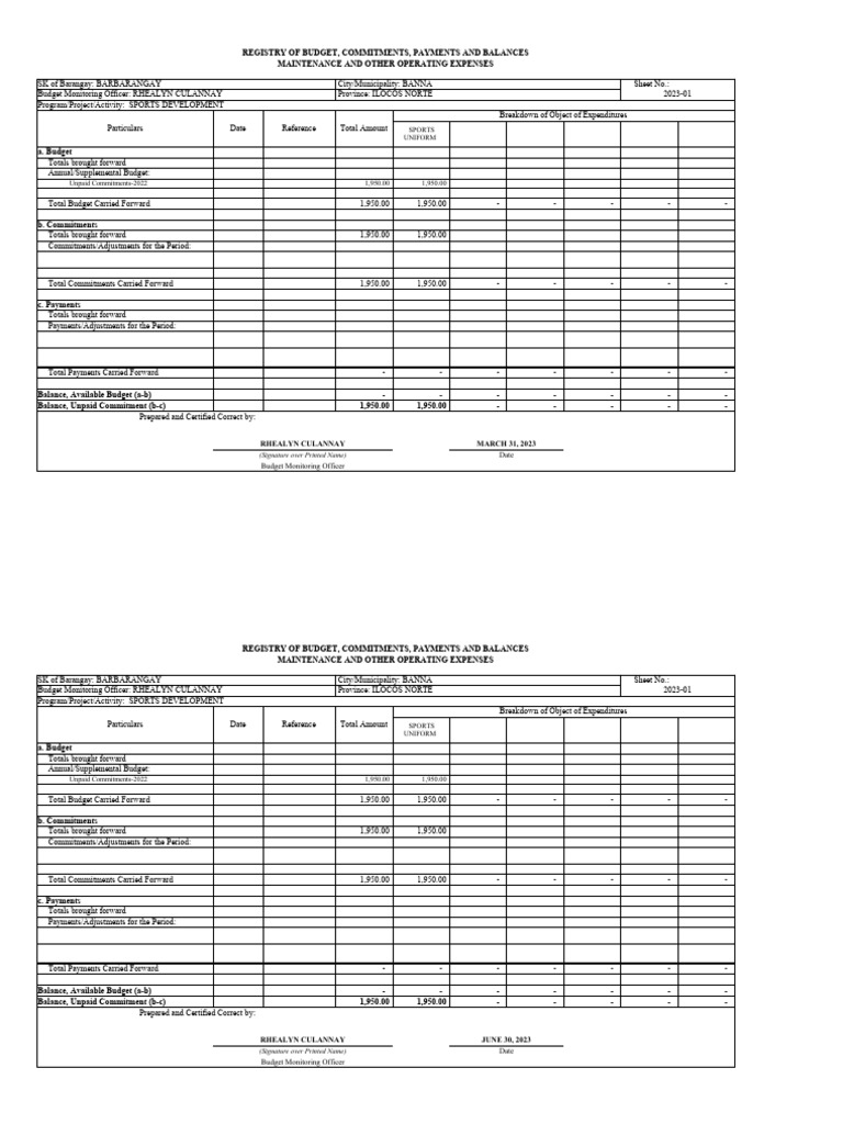 2023 RBCPB Registry of Budget Commitments Payments and Balances | PDF