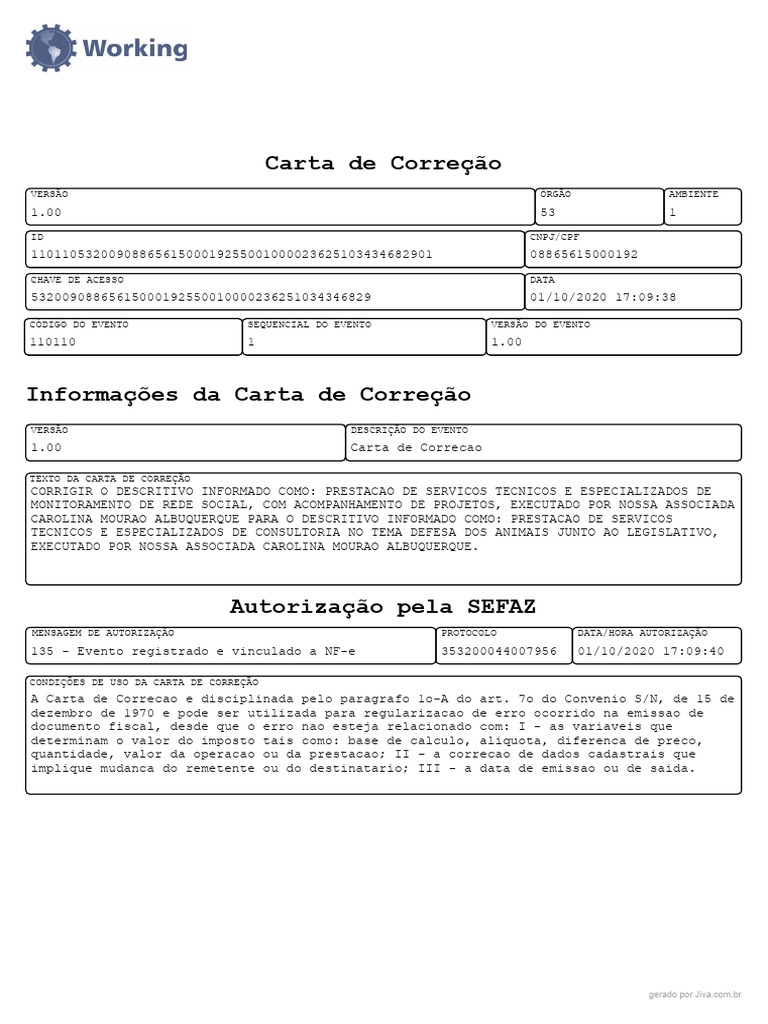 Carta de Correção - Modelo | PDF