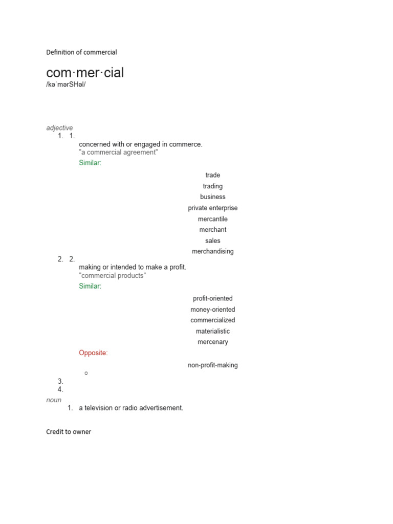 Definition of Commercial | PDF