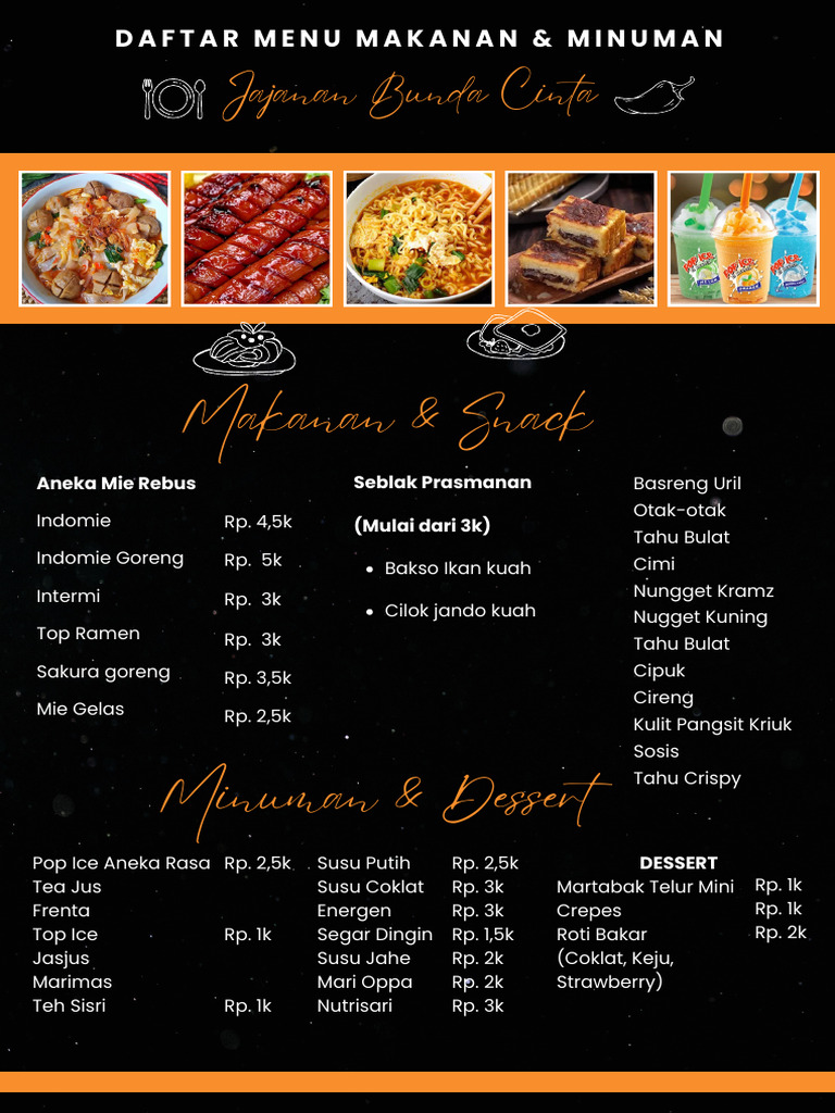 Hitam Oranye Modern Ilustrasi Daftar Menu Resto Makan | PDF | Memasak ...