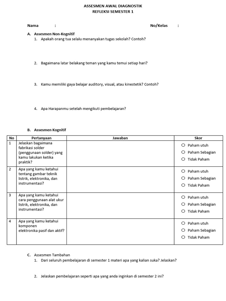 Assesmen Awal Diagnostik Kelas X Pdf