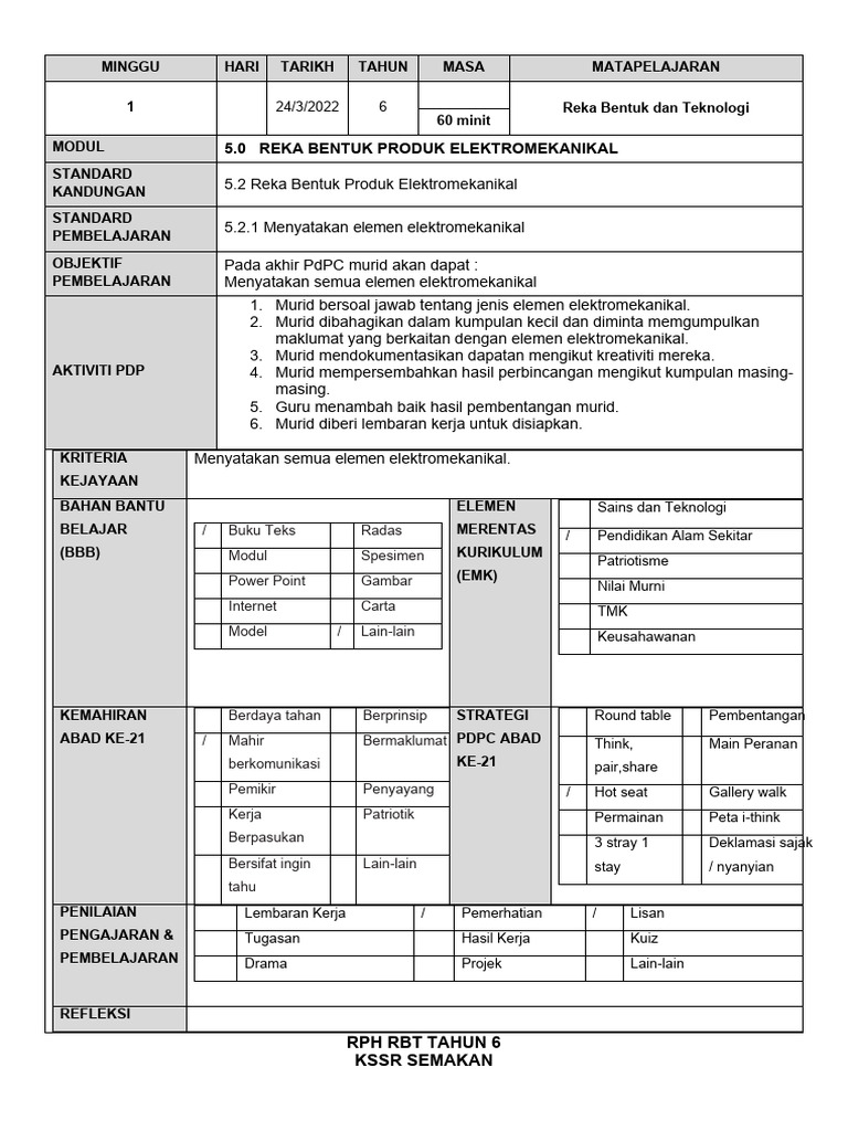 RPH RBT Tahun 6 | PDF
