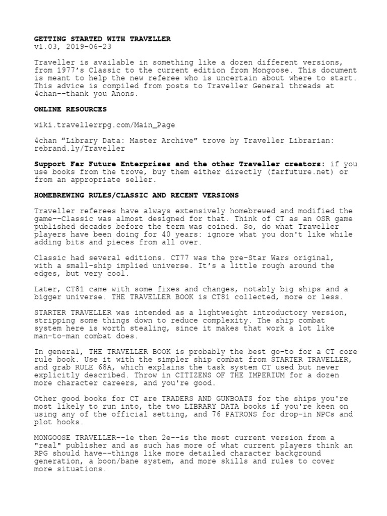 Traveller Editions Guide | PDF
