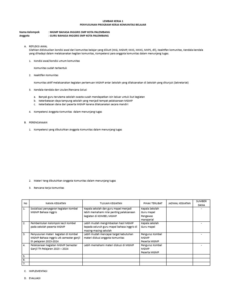 Lembar Kerja Kombel | PDF