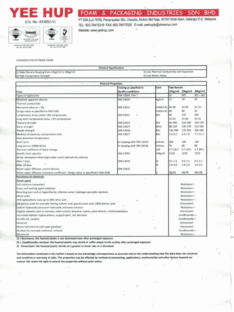 EPS or Polyfoam Technical Specification | PDF