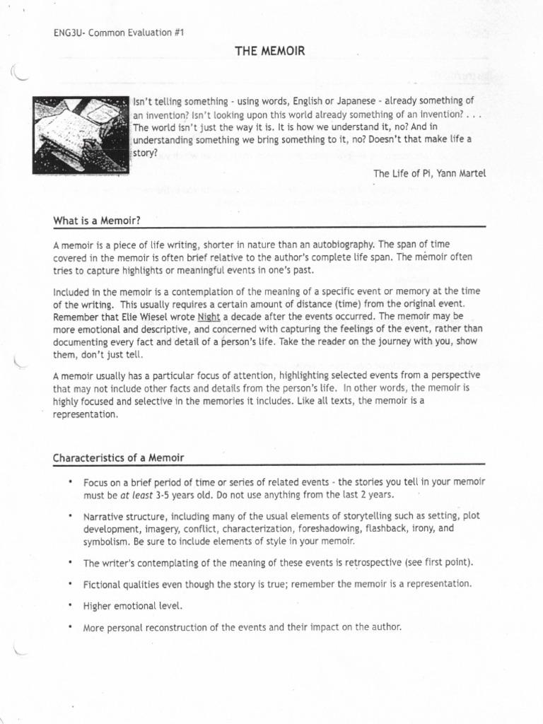 Personal Memoir Assignment | PDF