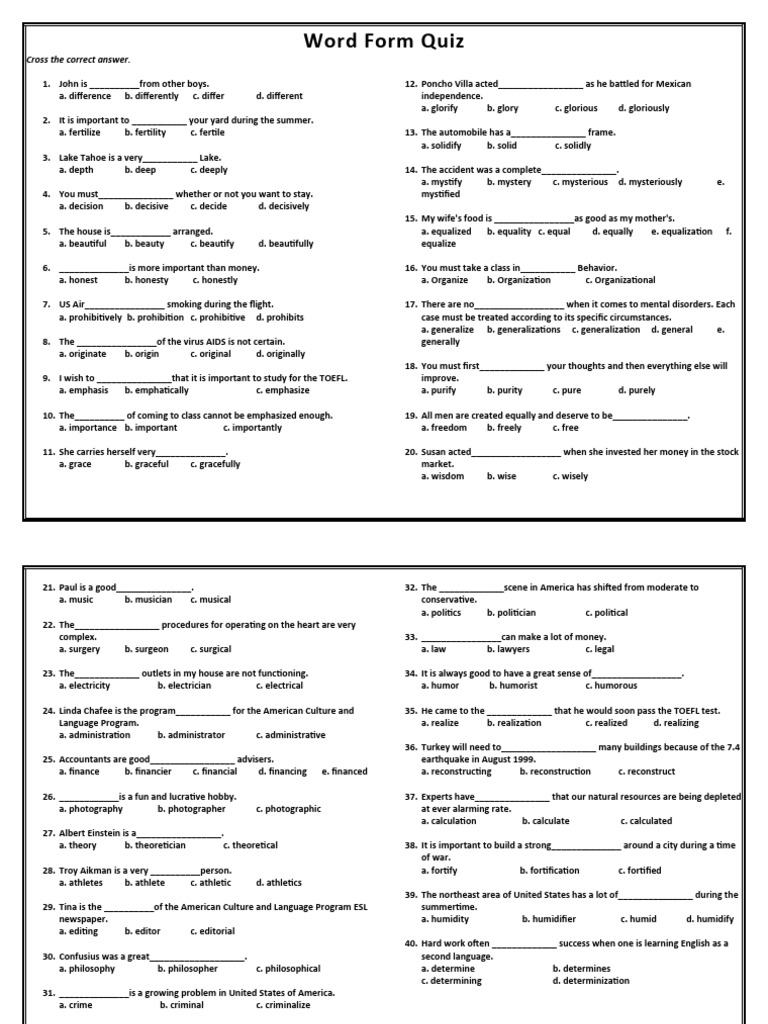 Word Form Quiz | PDF