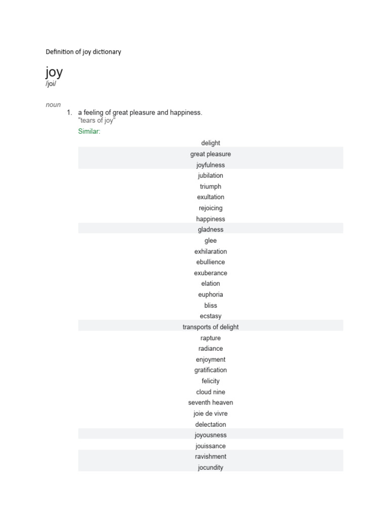 Definition of Joy Dictionary | PDF | Cognitive Science | Cognition
