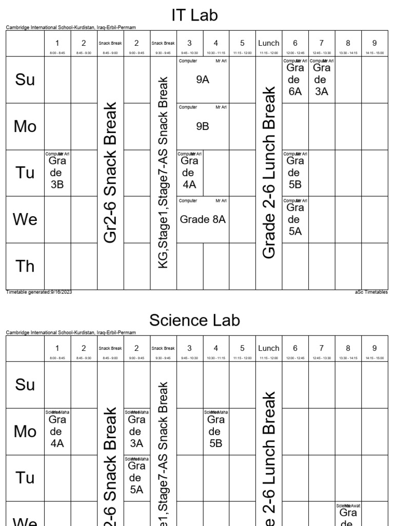 Sep 17 Classroom Timetable | PDF
