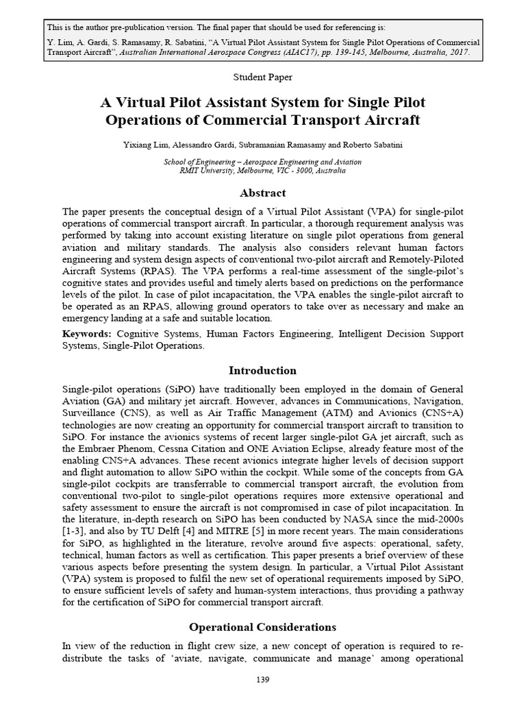 (RP) A Virtual Pilot Assistant System For Single Pilot Operations of ...