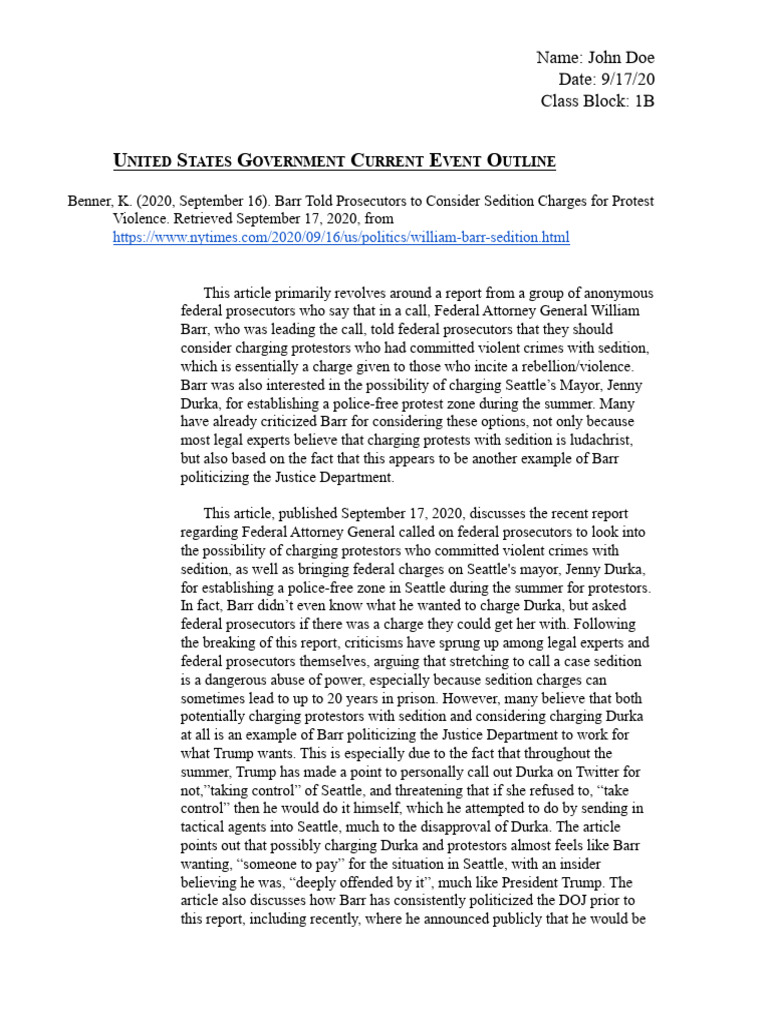 Barr's Sedition Charges Controversy | PDF | Politics