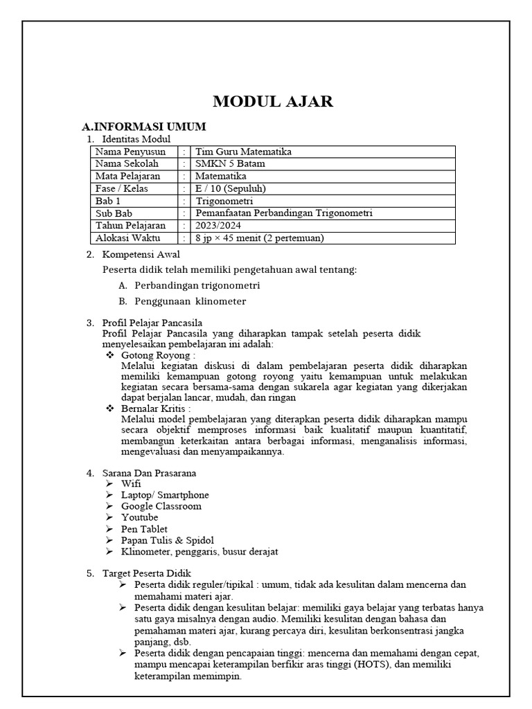 Modul 4b Pemanfaatan Perbandingan Trigonometri | PDF