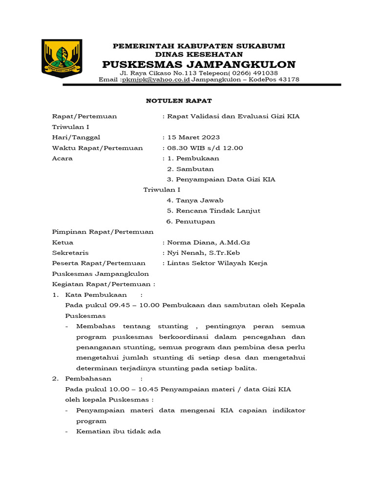 Notulen Evaluasi Dan Validasi Gikia TW I | PDF