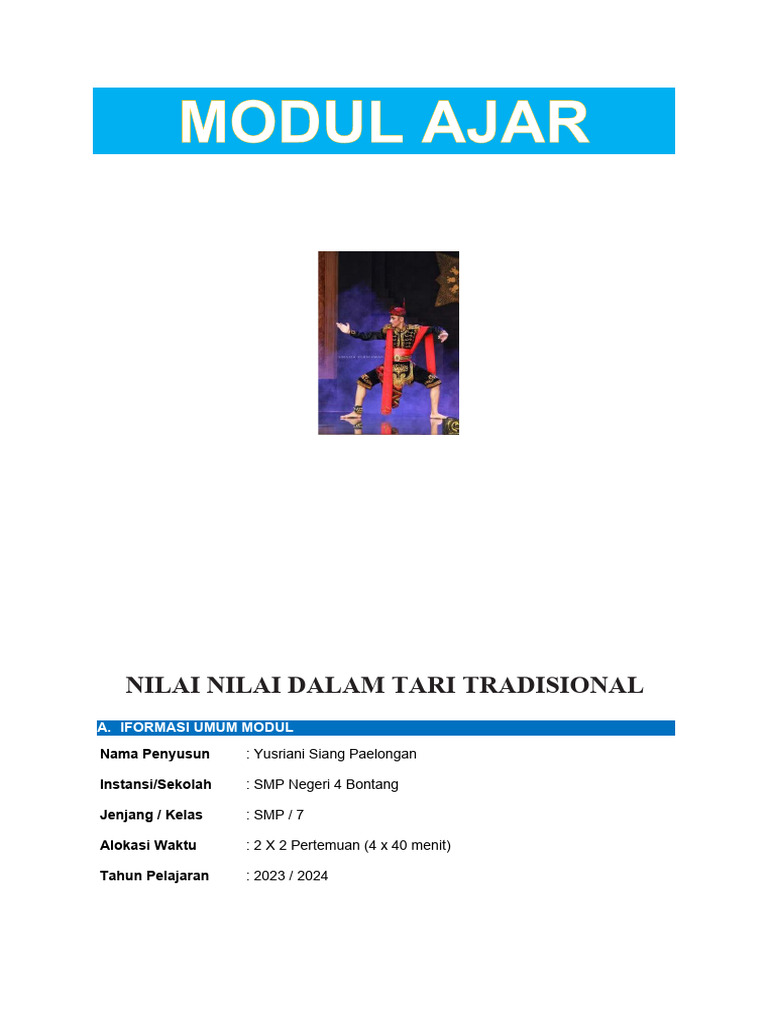 Unit Pembelajaran 2c Nilai Nilai Dalam Tari Tradisional | PDF