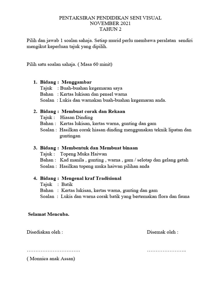 Pentaksiran PSV Tahun 2 | PDF