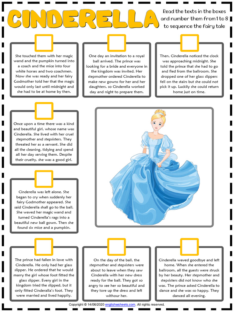 Cinderella Esl Printable Sequencing The Story Worksheet For Kids | PDF