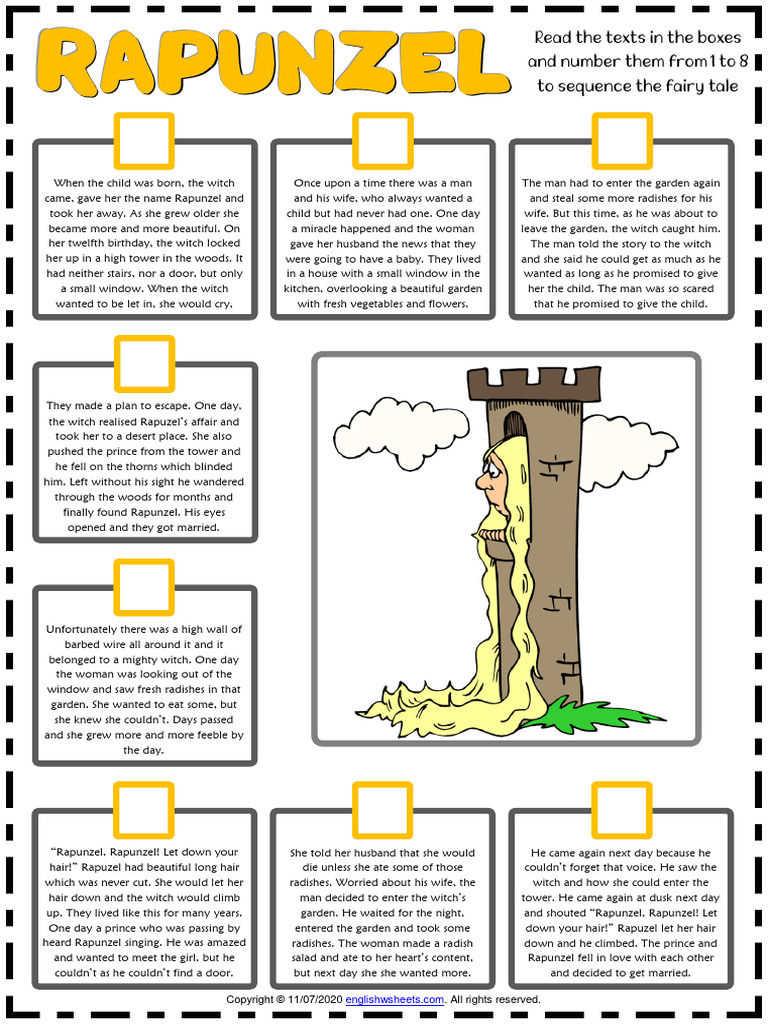 Rapunzel Esl Printable Sequencing The Story Worksheet For Kids | PDF