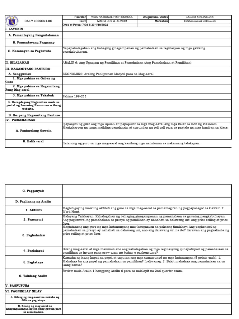 Aral - Pan Lesson Plan | PDF