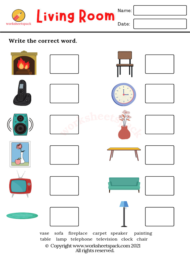 Living Room Vocabulary Worksheet | PDF