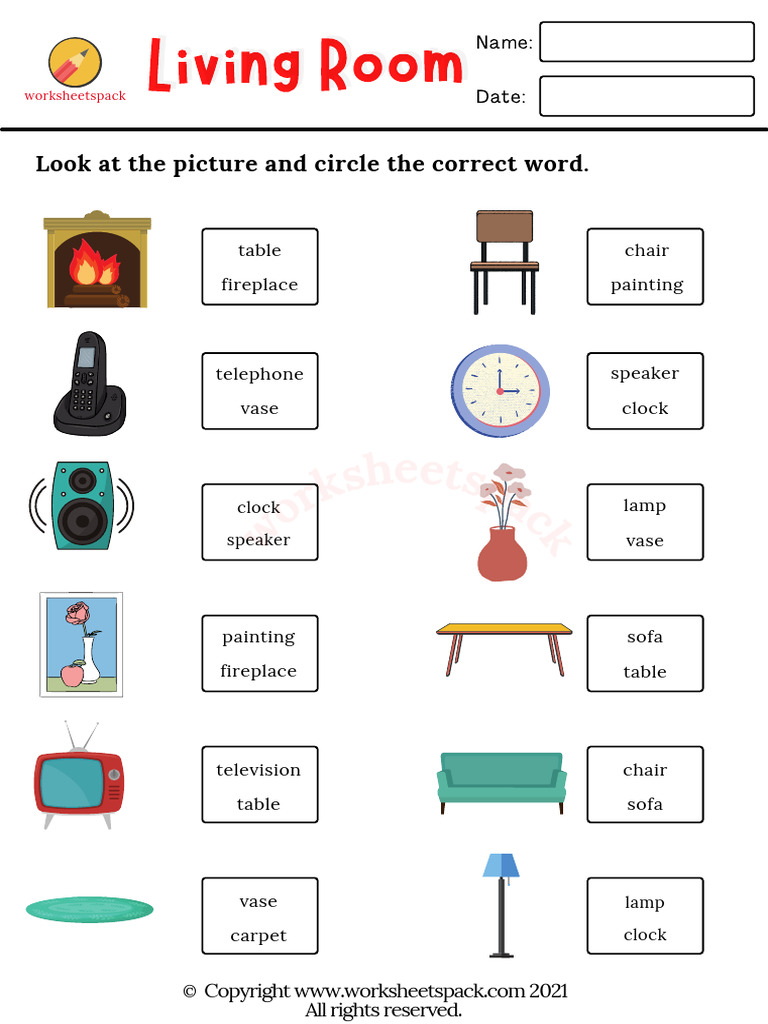 Living Room Worksheets PDF | PDF