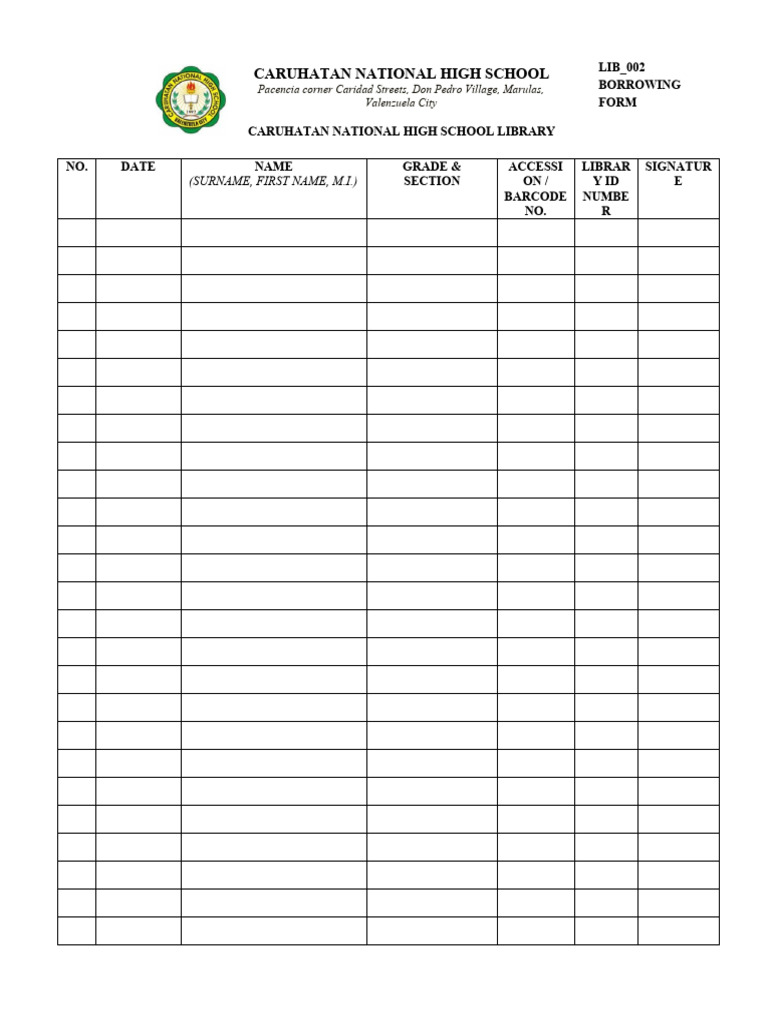 Lib-002 Borrowing Form | PDF