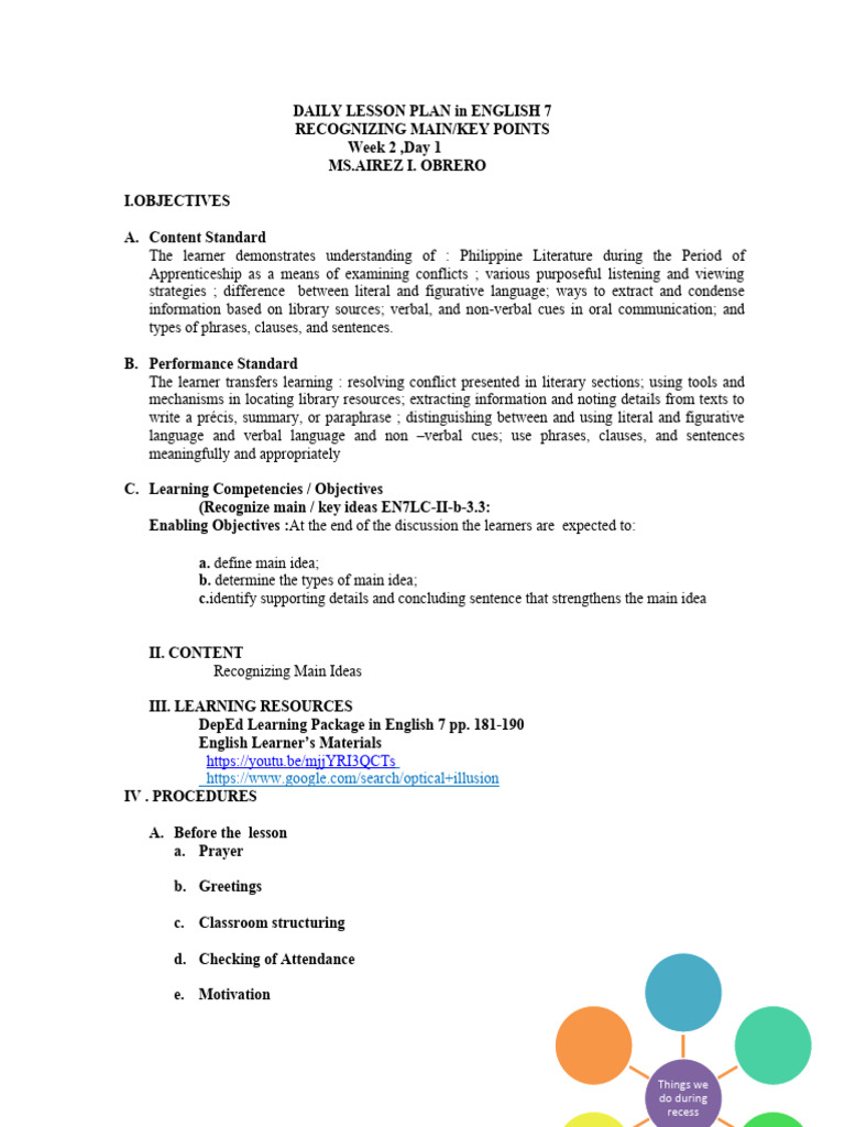 Lesson Plan Main Idea | Download Free PDF | Learning | Lesson Plan