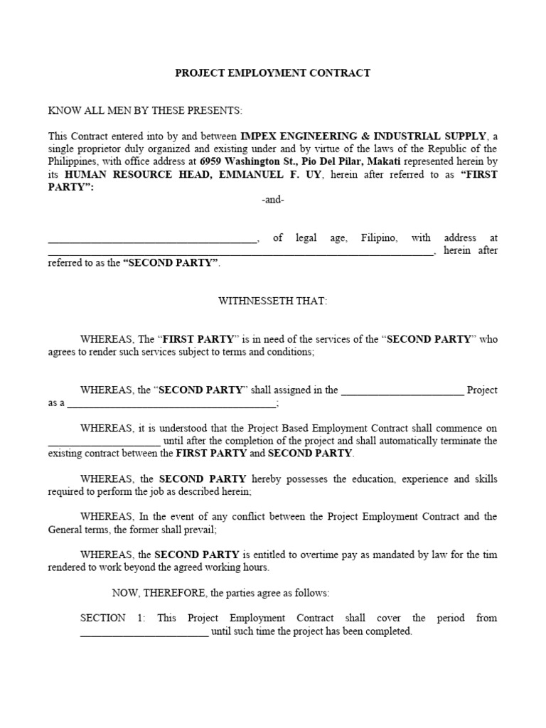 Project Employment Contract | PDF