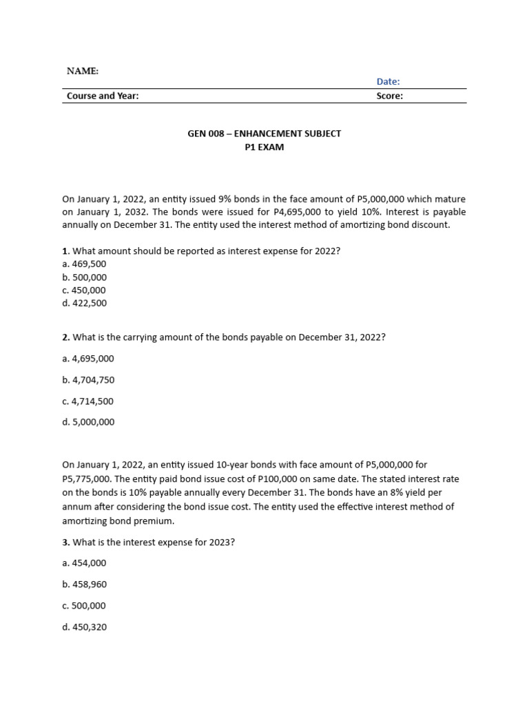 Gen008 P1 Exam | PDF | Balance Sheet | Income
