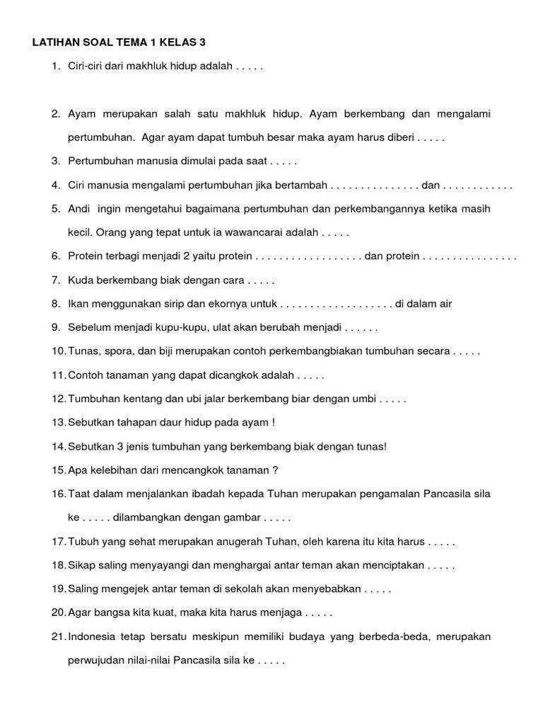 (Kelas 3) Latihan Soal Sas Semester 1 | PDF