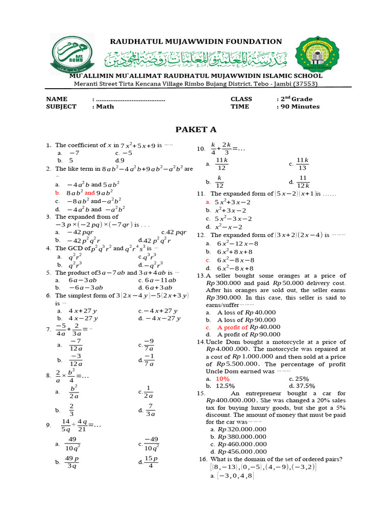 Kunci JW 2nd Grade | PDF