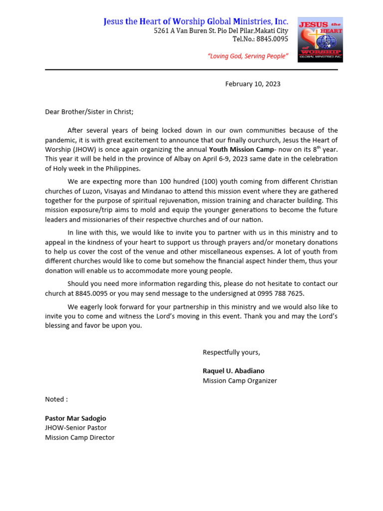 Mission Camp Solicitation Letter Updated | PDF