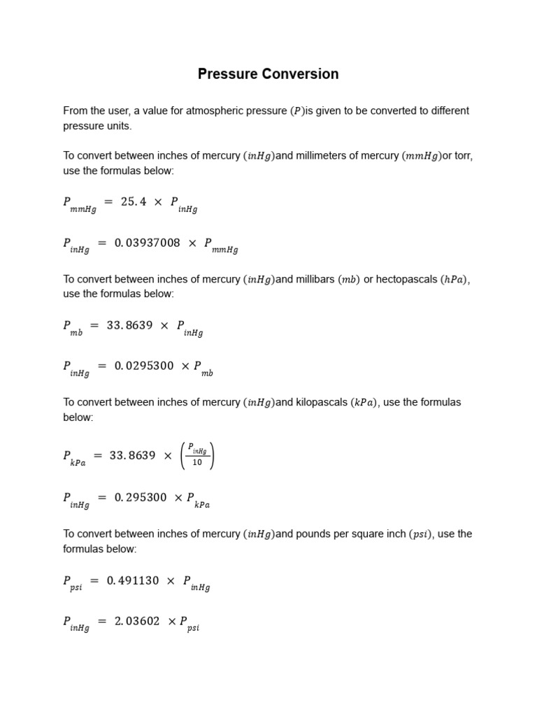 pressureConversion | PDF | Pascal (Unit) | Science