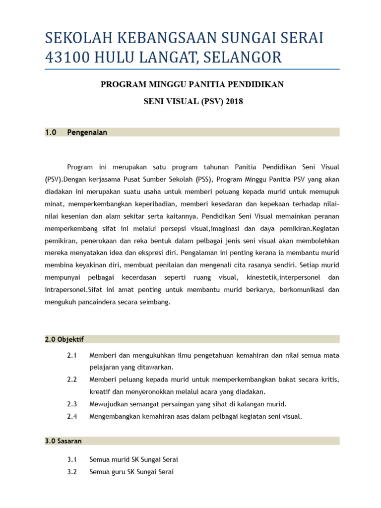 Kertas Kerja Minggu Panitia PSV | PDF
