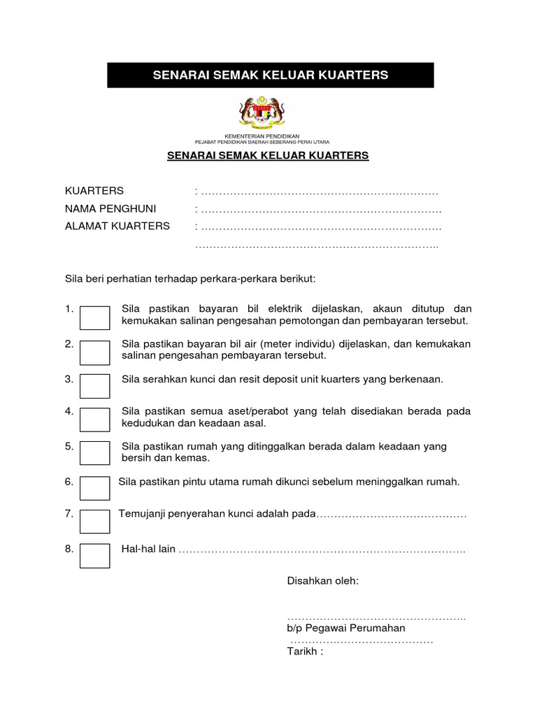 Borang 3 - Borang Keluar Kuarters | PDF