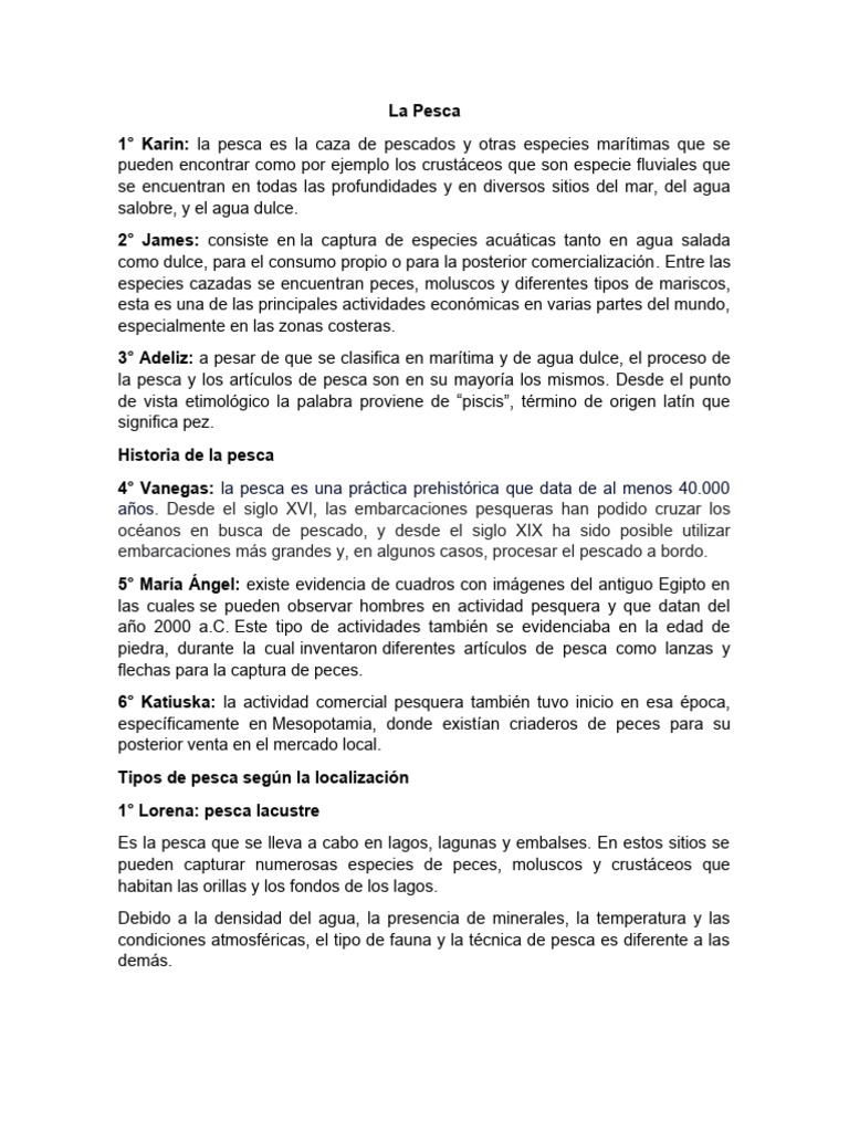 Tipos y Prácticas de Pesca | PDF | lago | Mar