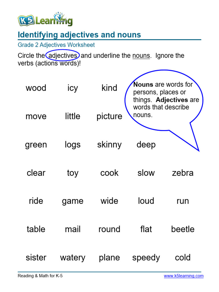 Grade 2 Identify Adjectives C | PDF