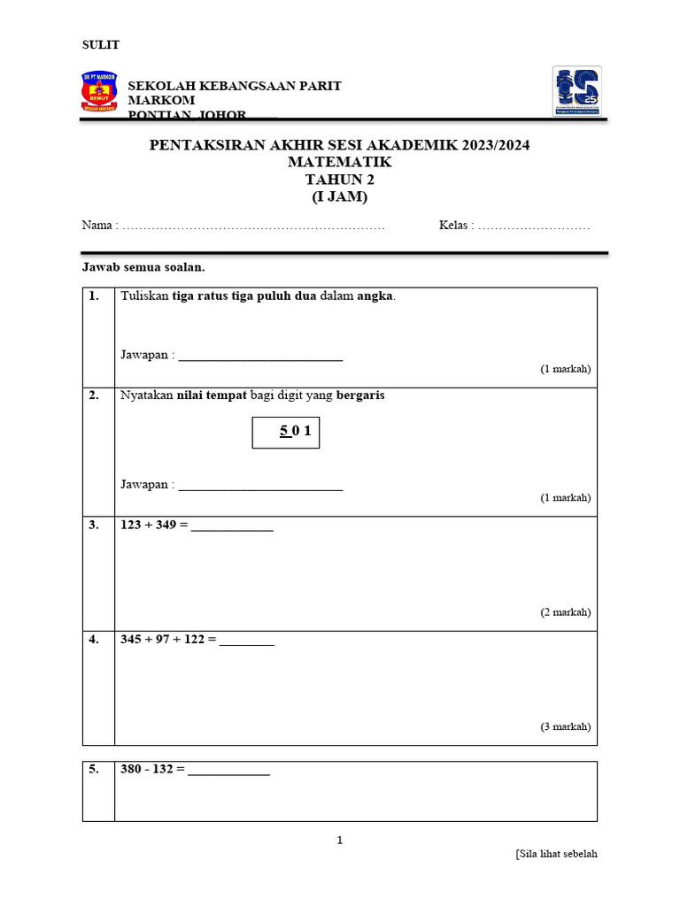 Akhir Sesi Akademik Math2 | PDF