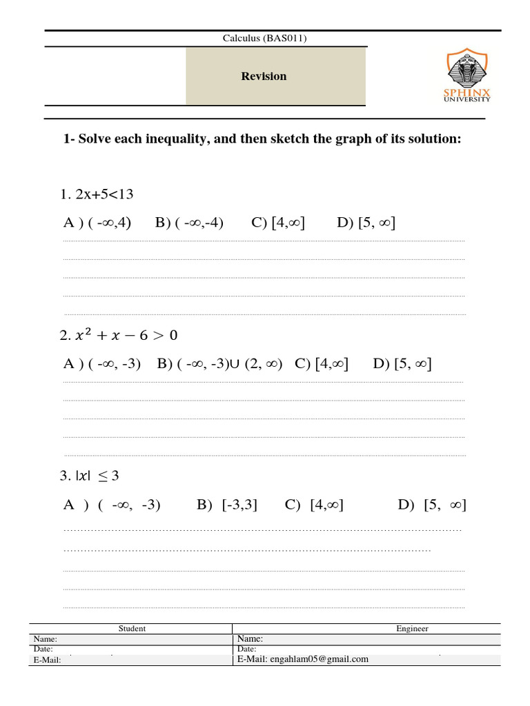 Sheet 1 Calculus Revision N Pdf