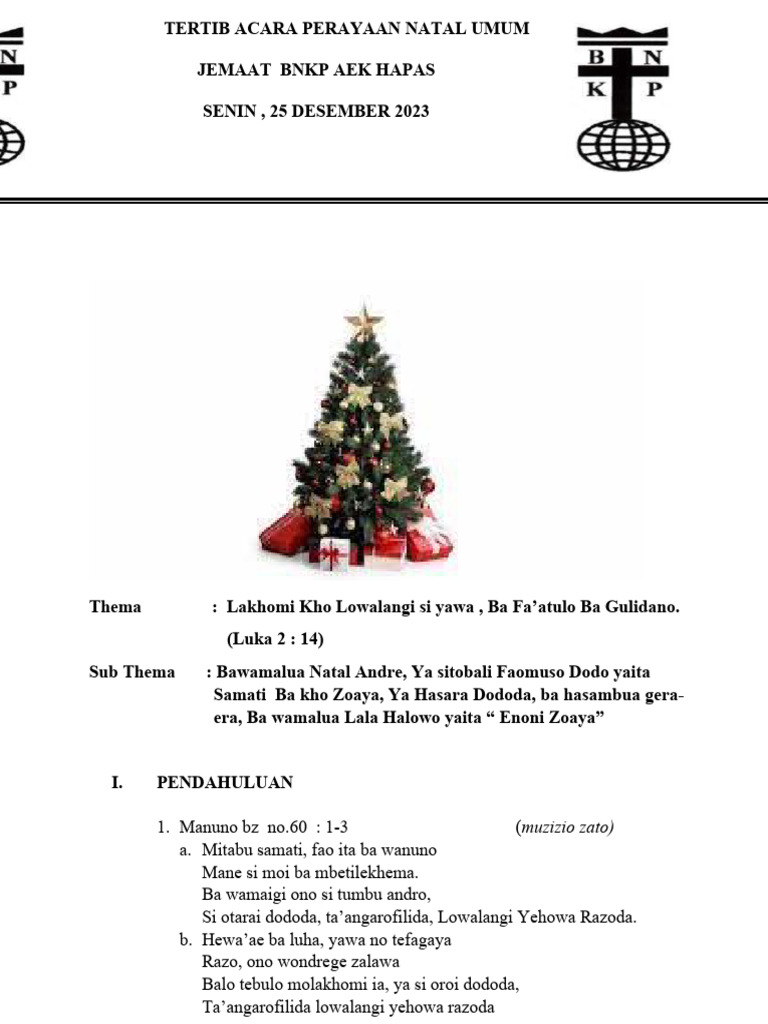 Tertib Acara Perayaan Natal BNKP | PDF