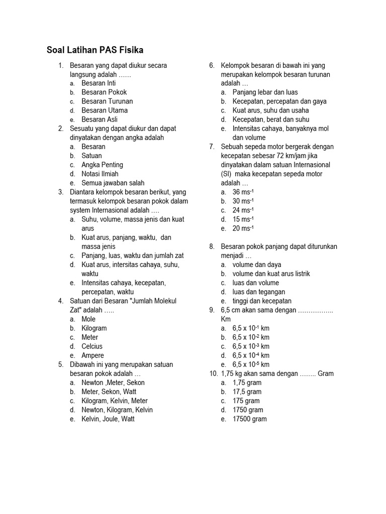 Soal Latihan UAS Fisika | PDF