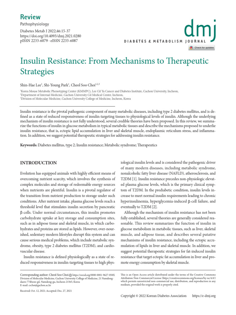 Insulin Resistance - From Mechanisms To Therapeutic Strategies | PDF