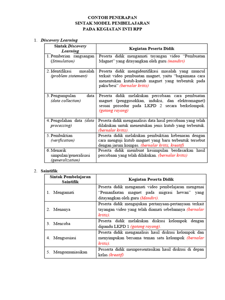 Contoh Penerapan Sintak Pembelajaran | PDF Contoh Penerapan Sintak Pembelajaran | PDF