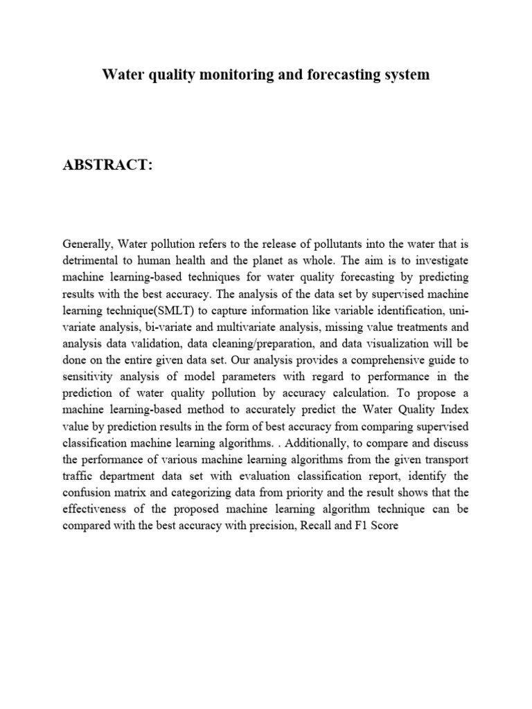 Machine Learning for Water Quality Forecasting | PDF | Machine Learning ...