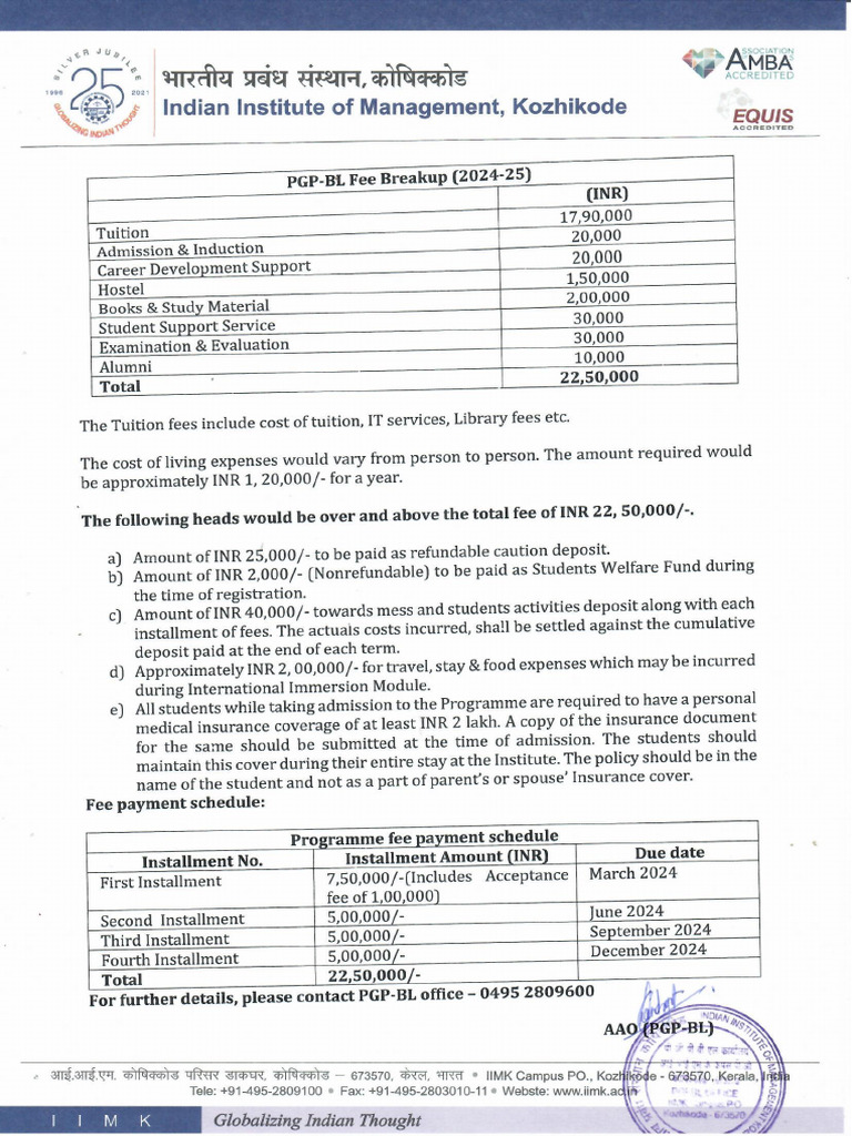 Fee Breakup 2024-25 | PDF